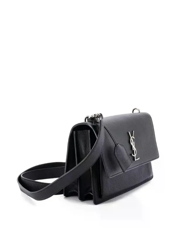 Saint Laurent Sunset Satchel Leather Medium Crossbody Bag - Black