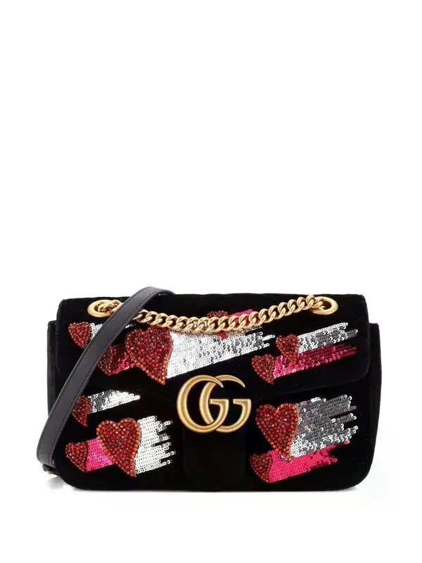 Gucci Gg Marmont Small Velvet Flap Bag - Black