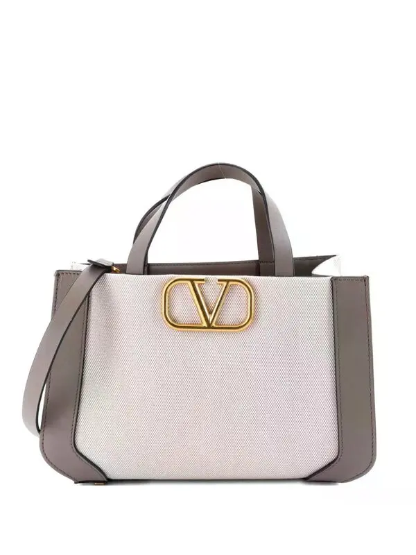 Valentino Garavani Vlogo Canvas And Leather Small Tote Bag - Grey