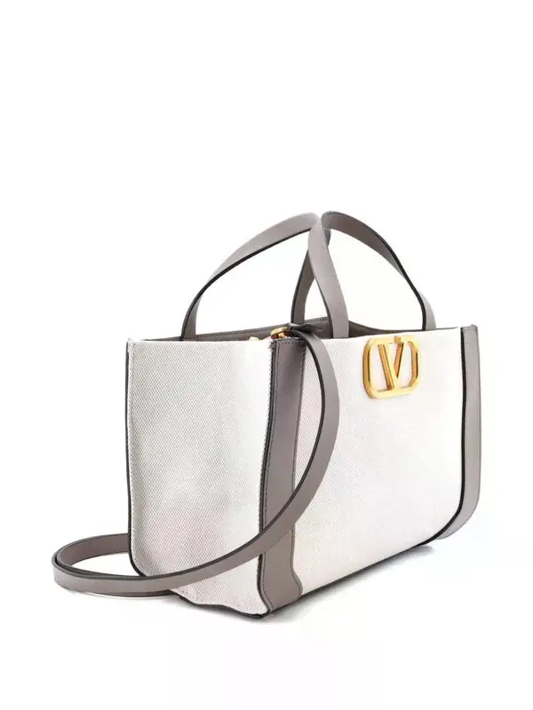 Valentino Garavani Vlogo Canvas And Leather Small Tote Bag - Grey