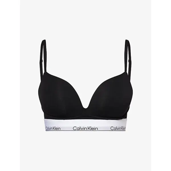 Calvin Klein Icon Cotton And Modal-blend Plunge Bra - Black