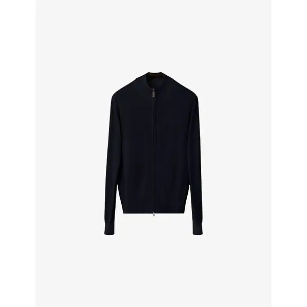 Eton Zip-up Knitted Wool Cardigan - Navy Blue