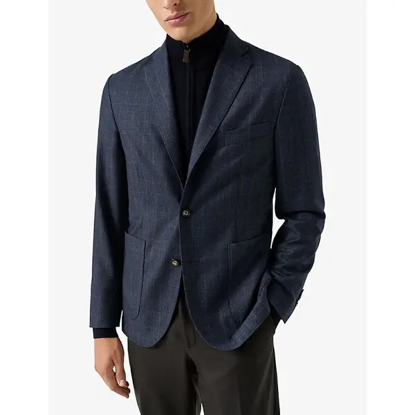 Eton Zip-up Knitted Wool Cardigan - Navy Blue
