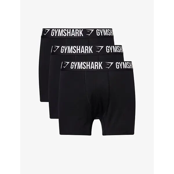GYMSHARK Logo-waistband Pack Of Three Cotton-jersey Boxer Briefs - Gs Blck/gs Blck/gs Black