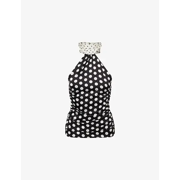 AMY LYNN Polka Dot Scarf-neck Satin Top