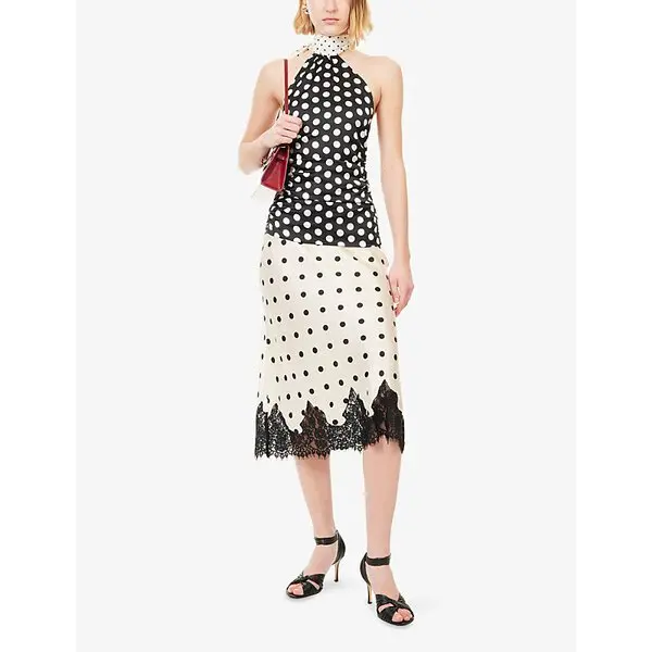 AMY LYNN Polka Dot Scarf-neck Satin Top