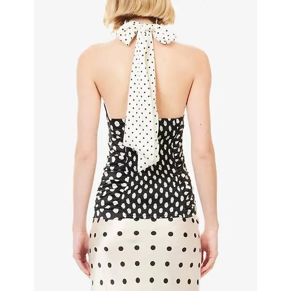 AMY LYNN Polka Dot Scarf-neck Satin Top