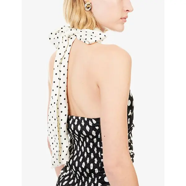AMY LYNN Polka Dot Scarf-neck Satin Top