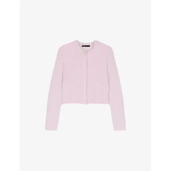 Maje Ribbed Knitted Cardigan With Bow Detail - Pink