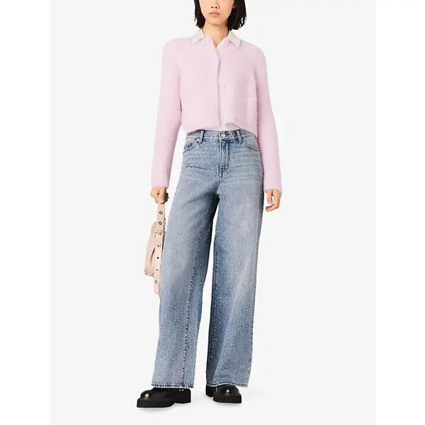 Maje Ribbed Knitted Cardigan With Bow Detail - Pink