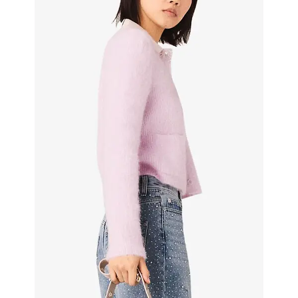 Maje Ribbed Knitted Cardigan With Bow Detail - Pink