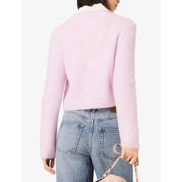 Maje Ribbed Knitted Cardigan With Bow Detail - Pink