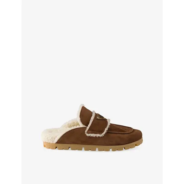 Prada Suede And Shearling Mules - Brown