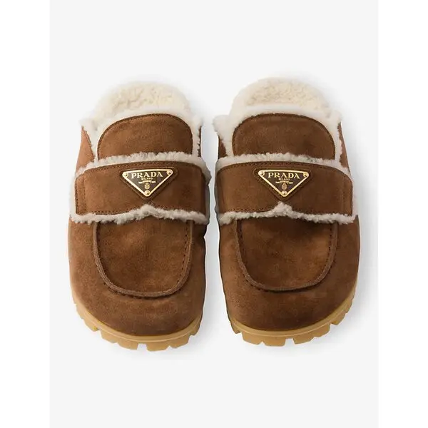 Prada Suede And Shearling Mules - Brown