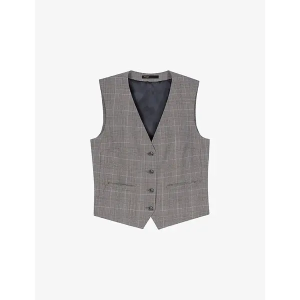Maje Checked Stretch Wool-blend Waistcoat