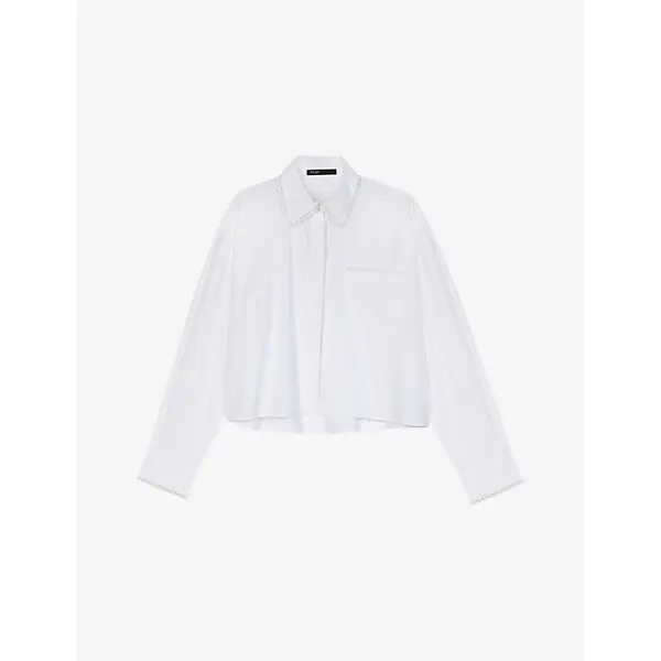 Maje Cropped Crochet-collar Cotton Shirt