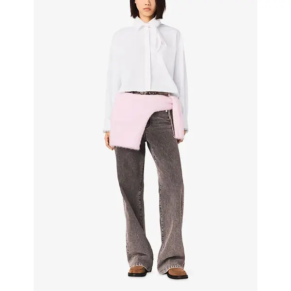 Maje Cropped Crochet-collar Cotton Shirt