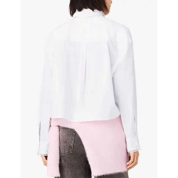 Maje Cropped Crochet-collar Cotton Shirt