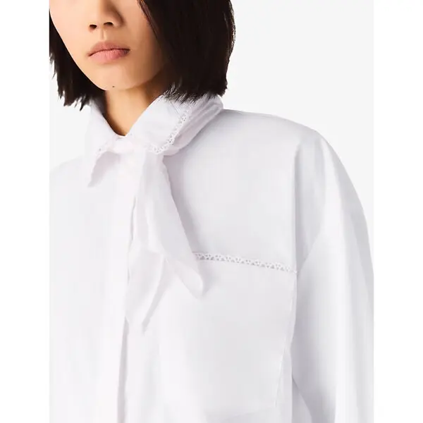 Maje Cropped Crochet-collar Cotton Shirt