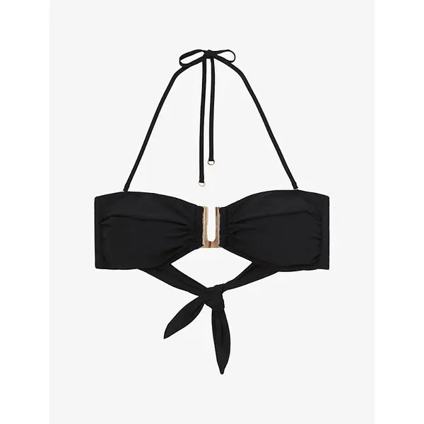 REISS Carina Removable-strap Stretch-woven Bikini Top - Black