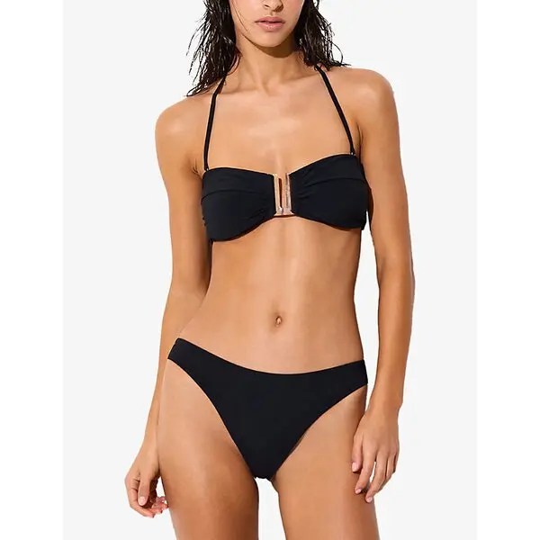 REISS Carina Removable-strap Stretch-woven Bikini Top - Black