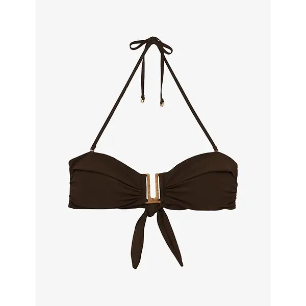 REISS Carina Removable-strap Stretch-woven Bikini Top - Chocolate