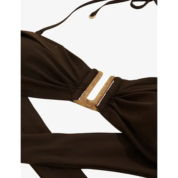 REISS Carina Removable-strap Stretch-woven Bikini Top - Chocolate