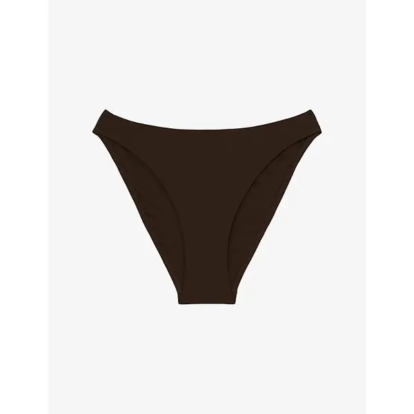REISS Carina Fixed-side Stretch-woven Bikini Bottom - Chocolate