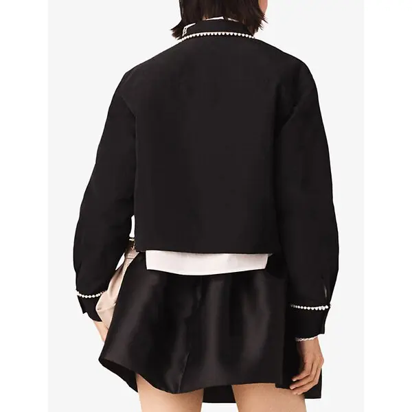 Maje Cropped Embroidered-trim Woven Shirt