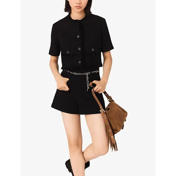 Maje Belted High-rise Tweed Shorts