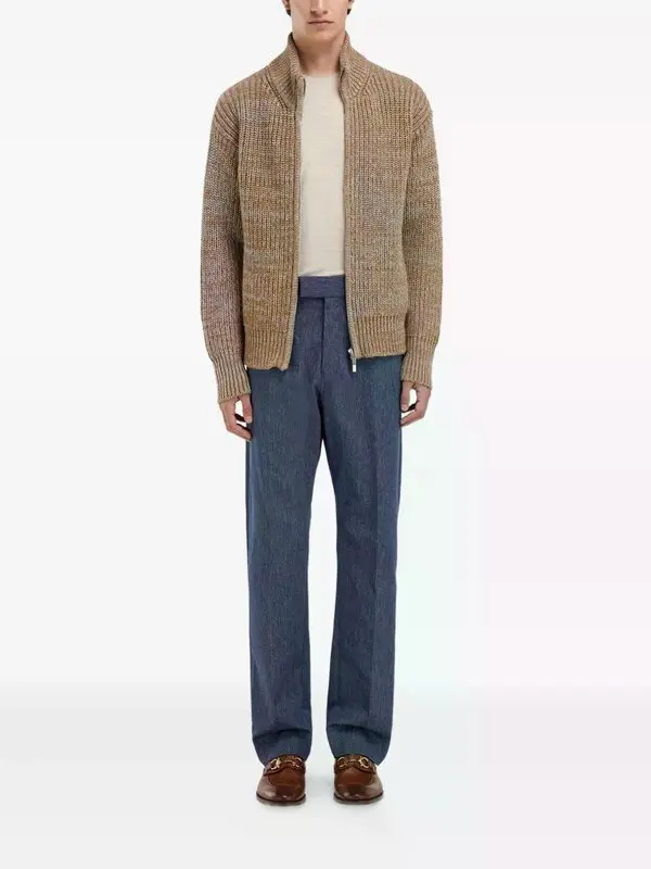 FERRAGAMO High Neck Rib Knit Cardigan - Brown