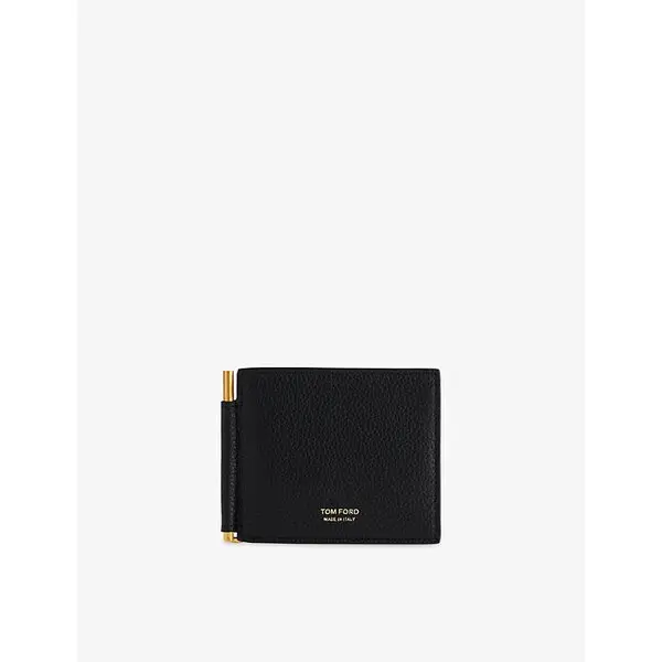TOM FORD T Line Leather Money Clip Wallet - Black