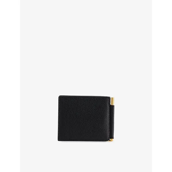 TOM FORD T Line Leather Money Clip Wallet - Black