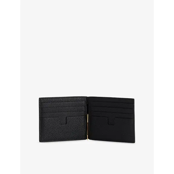 TOM FORD T Line Leather Money Clip Wallet - Black