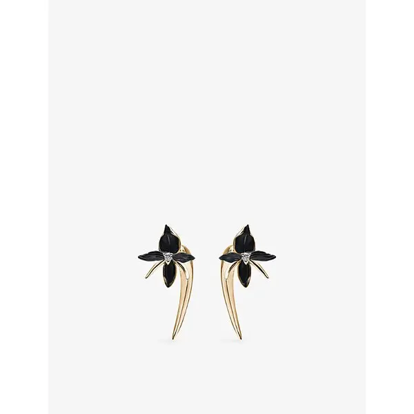 SHAUN LEANE Black Orchid Talon Diamond Drop Earrings - Yellow Gold Vermeil