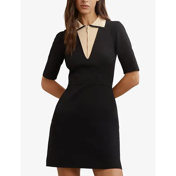 REISS Stretch-knit Mini Dress - Black Ivory