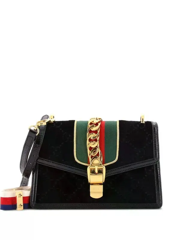 Gucci Sylvie Small Gg Velvet Shoulder Bag - Black