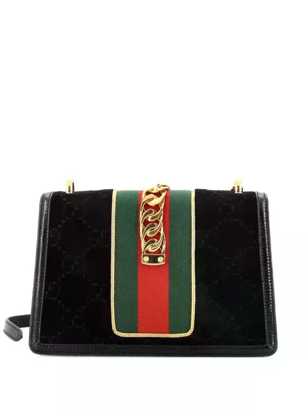 Gucci Sylvie Small Gg Velvet Shoulder Bag - Black