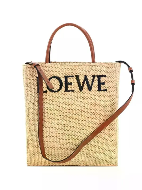 Loewe Raffia And Leather North South Tote Bag - Brown