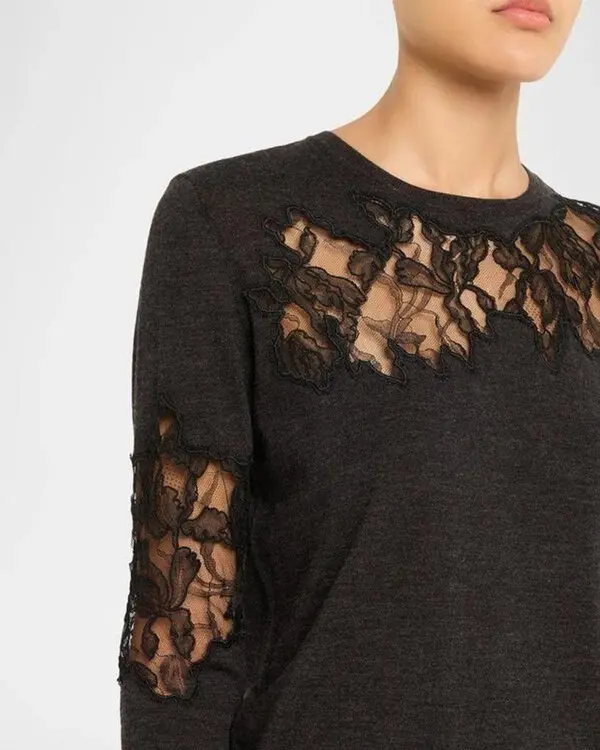 JASON WU Lace-inset Merino Wool Sweater - Graphite