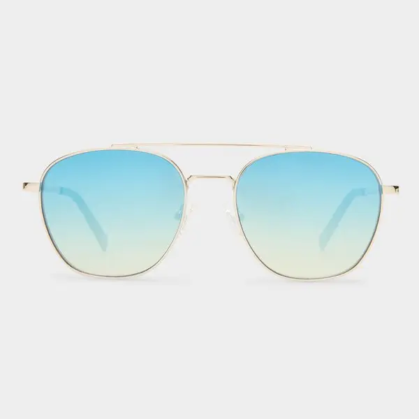 Le Specs Metaphor Mirror Aviator Sunglasses - Gold Blue Silver