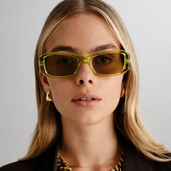 Le Specs Numero Cuatro Rectangle Sunglasses - Citron