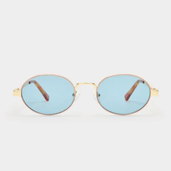 Le Specs Poseidon Deux Oval Sunglasses - Gold Teal