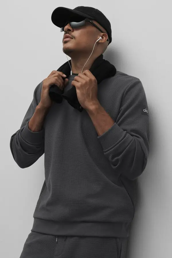 Alo Yoga Waffle Lounge Long Sleeve Crewneck Top - Anthracite