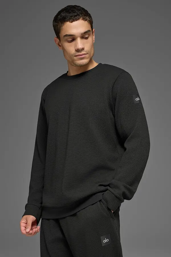 Alo Yoga Waffle Lounge Long Sleeve Crewneck Top - Black