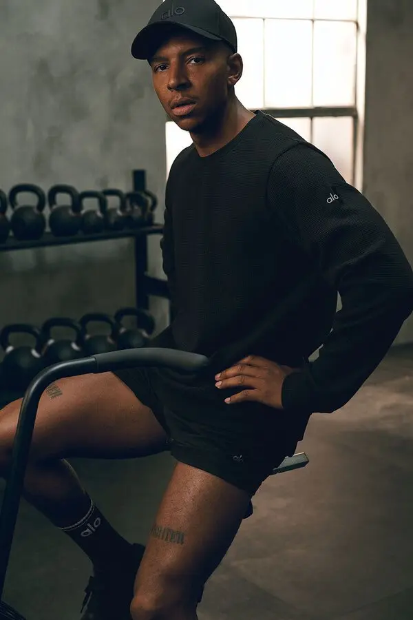 Alo Yoga Waffle Lounge Long Sleeve Crewneck Top - Black