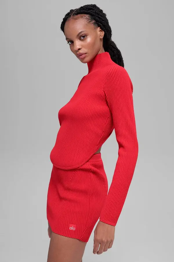 Alo Yoga Denim Knit Backless Long Sleeve Top - Bright Red