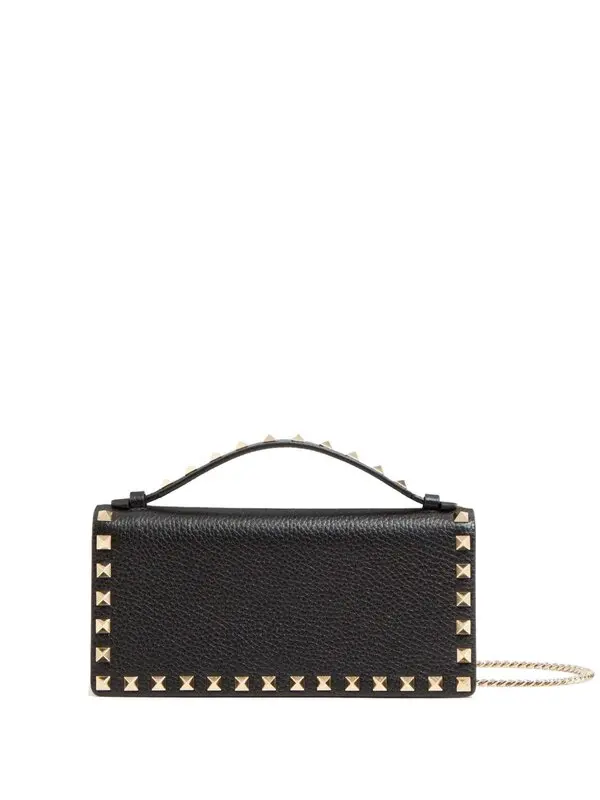 Valentino Garavani Rockstud Leather Wallet On Chain - Black