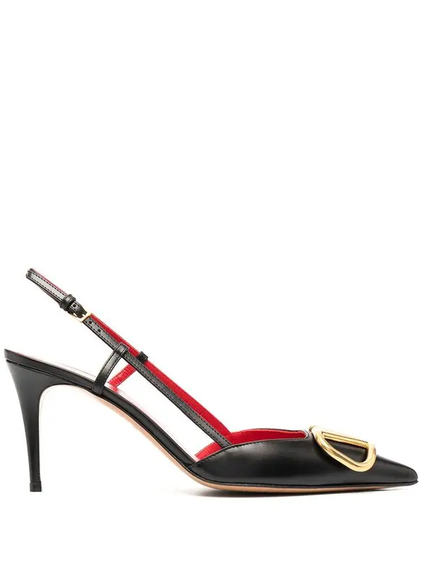 Valentino Garavani Vlogo Signature Leather Slingback Pumps - Black