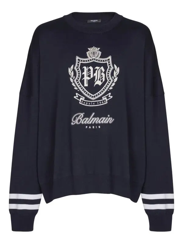 Balmain Wool Sweater With Logo - Blue